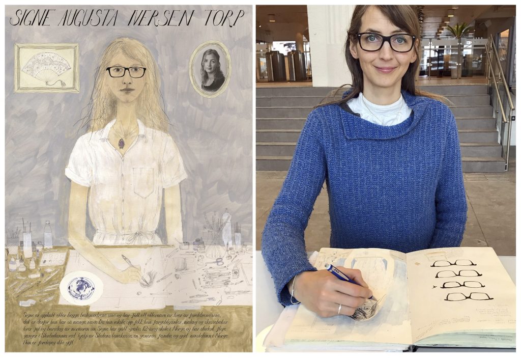 Signe Torp tegner seg selv til bokens siste side. Foto: Veronica ...